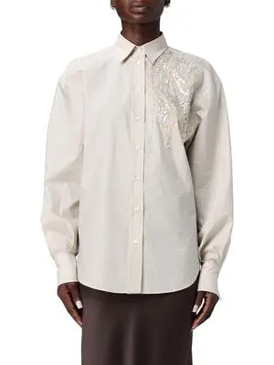 Brunello Cucinelli Sequined Cotton Blend Shirt - Beige