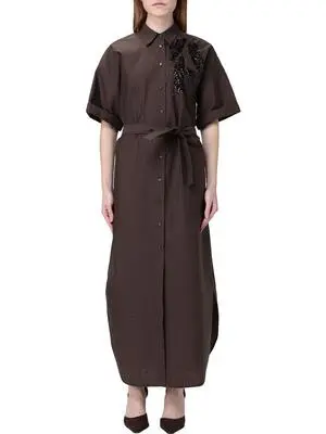Brunello Cucinelli Sequined Cotton Blend Shirt Dress - Brown