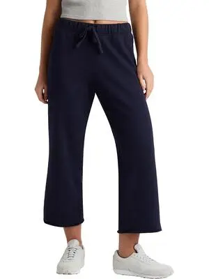 Quince Organic French Terry Cropped Wide Leg Pants - Deep Navy