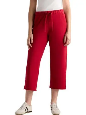 Quince Organic French Terry Cropped Wide Leg Pants - Ruby Red