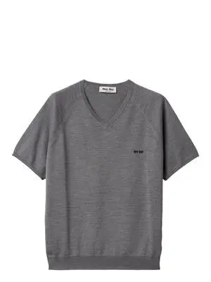 Miu Miu Fleece Wool Logo Sweater - Grey