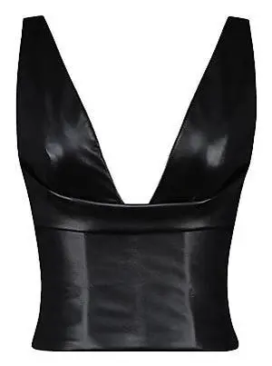 House Of Cb Catalina V-neck Vegan-leather Top - Black