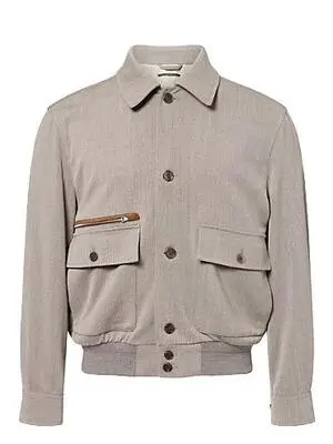 Dunhill Super 120s Collared Wool Jacket - Drab