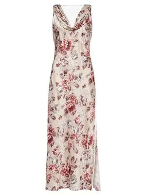 Acne Studios Floral-print Satin Midi Dress - Multi Beige