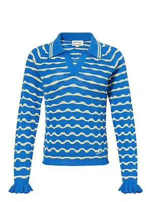 DAMSON MADDER Silvia Knitted Cotton-blend Polo Top - Blue