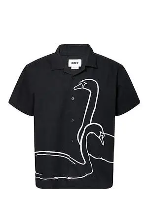 Obey Cliff Embroidered Cotton-linen Woven Shirt - Black