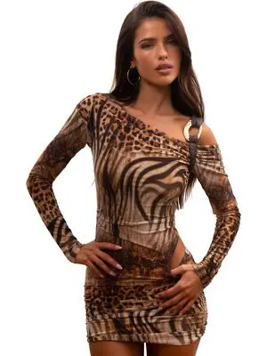 OUTCAST Aurelle Mini Dress Caliope Brown/print