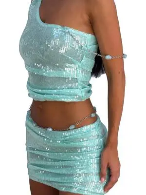 OUTCAST Carmelina One-shoulder Cropped Top - Blue