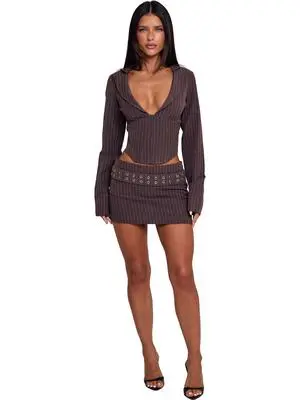 OUTCAST Kessia Pinstripe Top - Brown