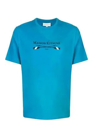 Maison Kitsuné Logo-embroidered Cotton T-shirt - Blue