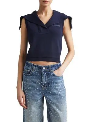 Monse Crop Sailor Collar Merino Wool Sweater - Midnight