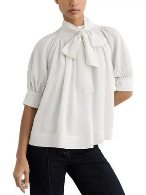 REISS Lerina Blouse With Bow Detail - Ivory
