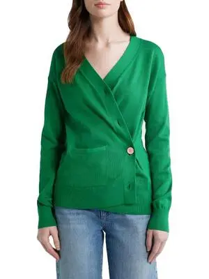 ELEVATOR DISCO Button-Up Cotton Wrap Cardigan Grass