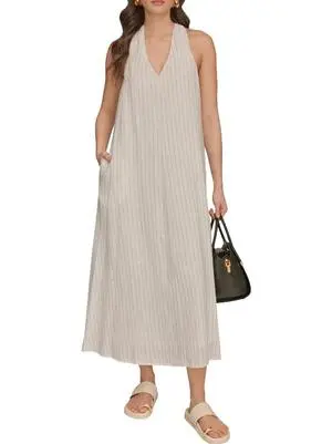 Donna Karan New York Sleeveless Linen Blend Midi Dress - Cream/black