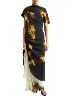 Proenza Schouler Antonella Floral Print Stretch Cady Dress - Black Multi