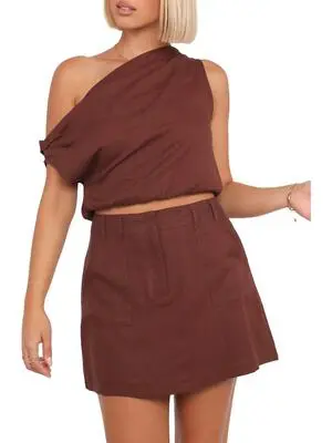 PETAL & PUP One-shoulder Crop Top - Chocolate Brown