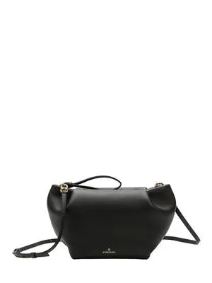 LA PORTEGNA Leather Clutch With Shoulder Strap - Black