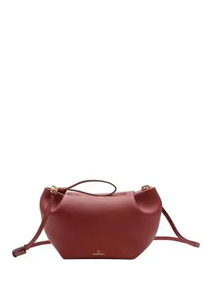LA PORTEGNA Leather Clutch With Shoulder Strap - Raspberry