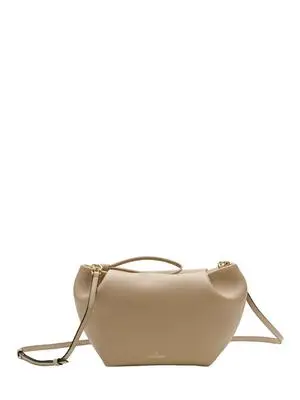 LA PORTEGNA Leather Clutch With Shoulder Strap - Taupe