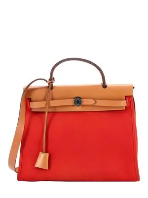 Hermès Herbag Zip Leather And Toile 31 Red