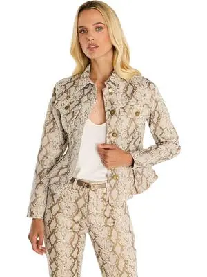 THE NOLI SHOP Bethanie Denim Jacket With Gold Buttons And Peplum Hem - Python