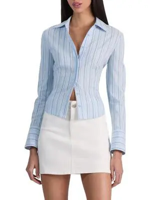 Alice + Olivia Freya Stripe Button-up Top - Blue Multi