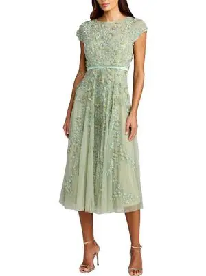 Mac Duggal Embellished Cap Sleeve Midi Dress - Sage