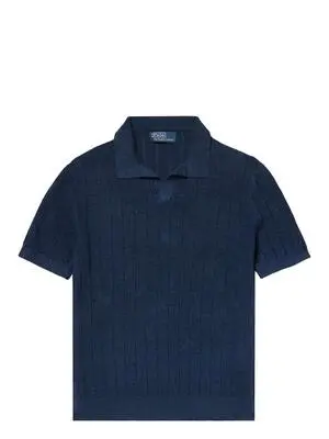 Polo Ralph Lauren Open-collar Ribbed Linen Polo Shirt - Blue