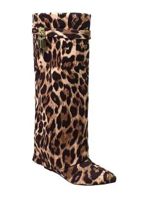 Frederick's Of Hollywood Maria Drape Over-the-knee Wedge Boots - Leopard