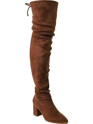 Frederick's Of Hollywood Thigh High Stacked Heel Boots - Brown