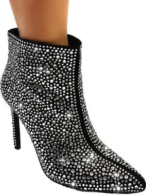 Frederick's Of Hollywood Izara Rhinestone Ankle Boots - Black Silver