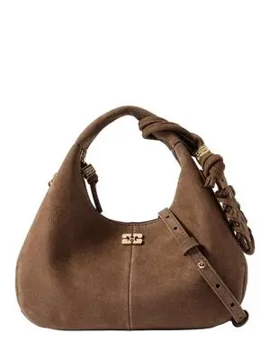GANNI Recycled Suede Shoulder Bag Dark Brown