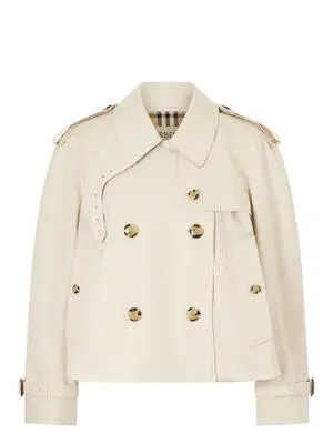 Burberry Double-breasted Cropped Cotton Gabardine Trench Jacket - Neutrals