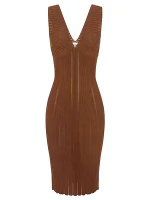 Elisabetta Franchi V-neck Midi Dress - Brown