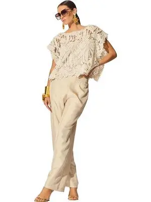 Natori Crochet Lace Cotton Square Top - Neutral