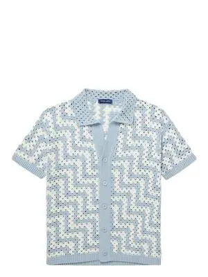 Frescobol Carioca Pinto Crocheted Cotton Shirt - Blue