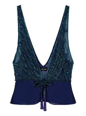 Giorgio Armani V-neck Viscose And Silk Top With Embroidery - Red