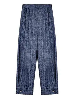 Giorgio Armani Denim-print Silk Pleated Trousers - Blue / Navy