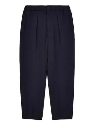 Giorgio Armani Single-pleat Virgin Wool And Cashmere Seersucker Trousers - Navy