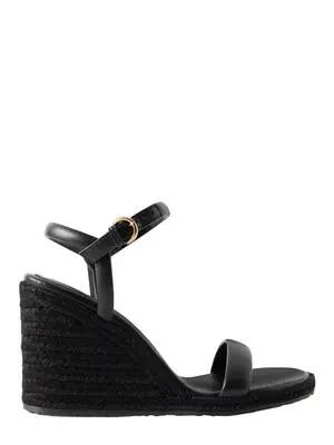 GIANVITO ROSSI 85 Leather Espadrille Wedge Sandals - Black