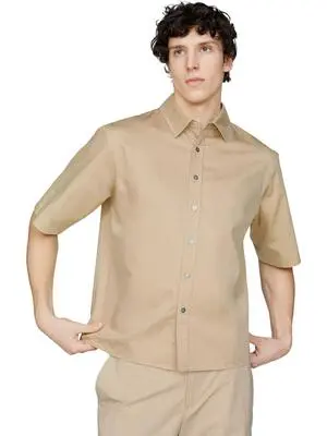 ATM Anthony Thomas Melillo Cotton Poplin Short Sleeve Button Down Shirt - Macadamia