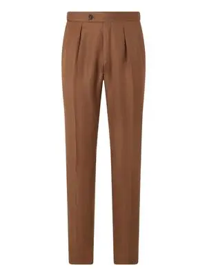 SLOWEAR Tapered Pleated Wool And Linen-blend Trousers - Brown