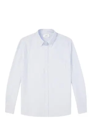 Mr P. Button-down Collar Striped Cotton-seersucker Shirt - Blue