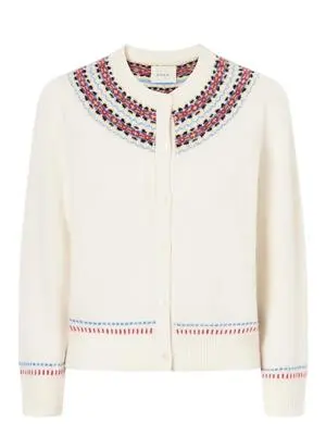 DÔEN Olympe Embroidered Wool And Cashmere-blend Cardigan - Neutrals