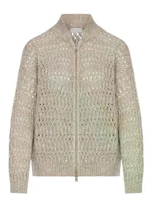 Brunello Cucinelli Dazzling Braids Zip-up Linen Cardigan - Neutrals