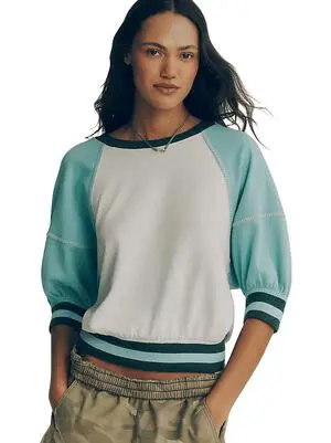 PILCRO Niki Colorblock Raglan Sweatshirt - Blue Pattern