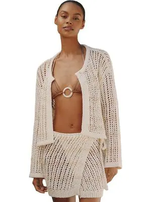 CELANDINE Open Knit Cardigan Sweater Cream