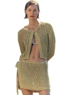 CELANDINE Open Knit Cardigan Sweater Sage