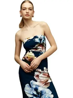 Bhldn Amaya Strapless Midi Dress - Blue Pattern