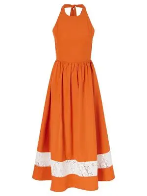 DESTREE Lila Lace-trimmed Cotton Mini Dress - Orange